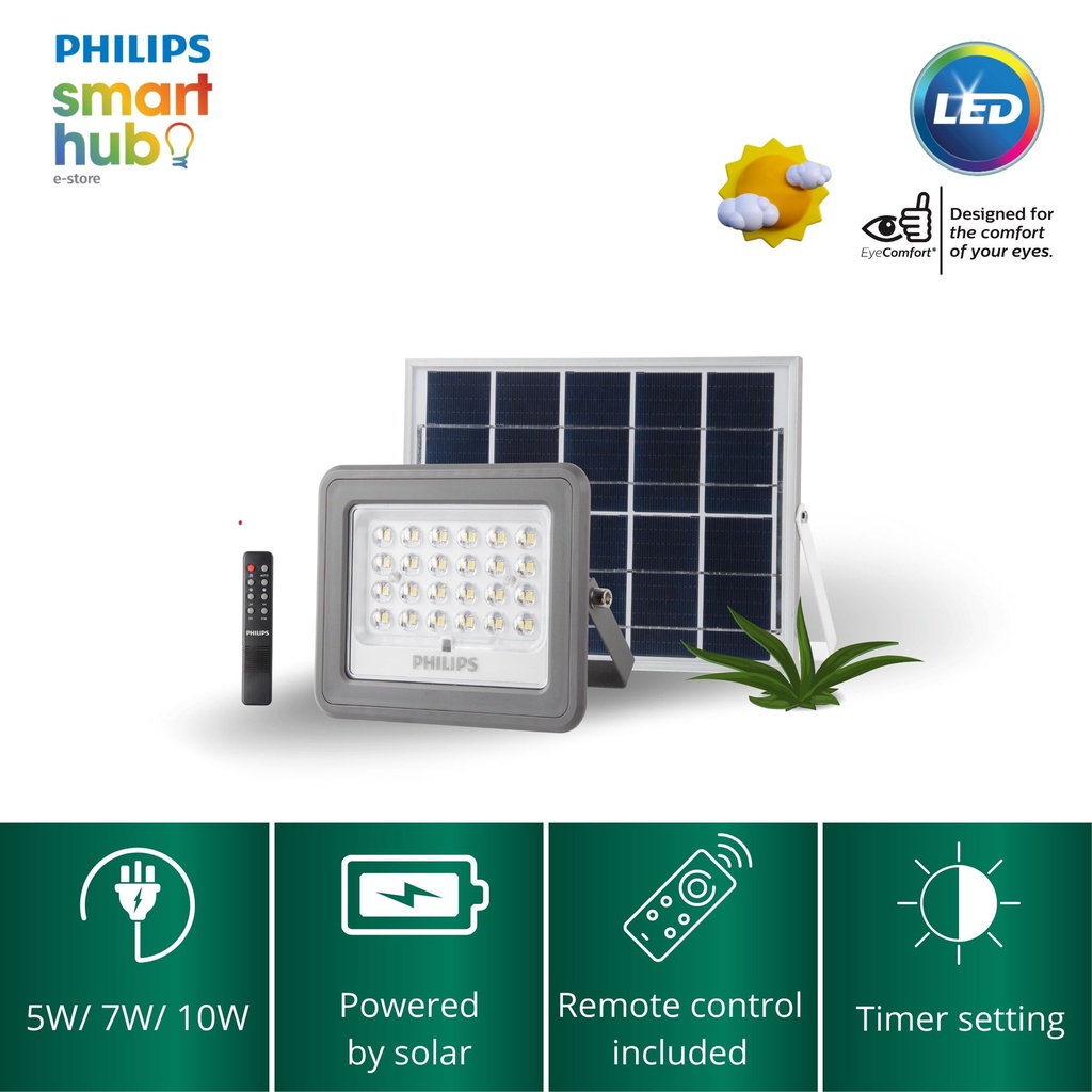 Philips Deco Solar Flood Light 6500K 5W/ 7W/ 10W (With Solar Panel ...