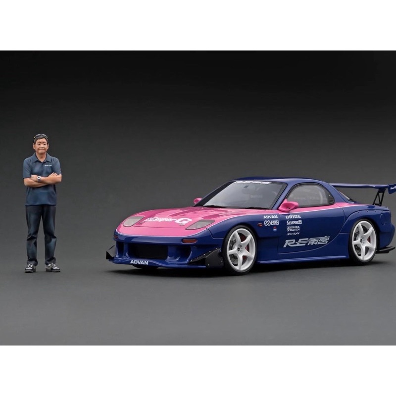 Ignition Model IG2398 1/18 Scale Mazda RX-7 (FD3S) RE Amemiya Blue/Pink With Mr. Amemiya ...