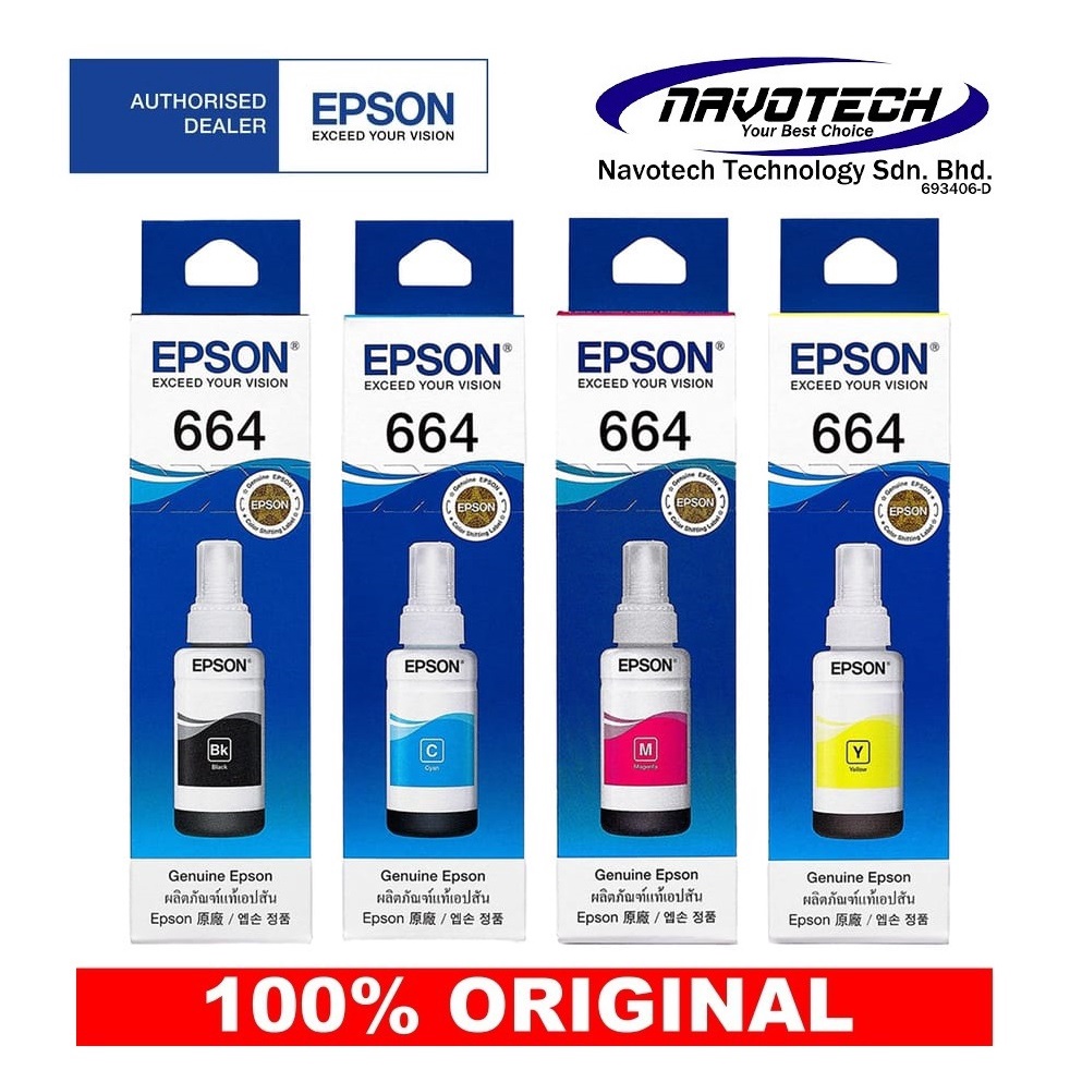 Epson 664 Refill Ink For L120/L210/L360/L385/L1300 - Black/Cyan/Magenta/Yellow (70ml) | Shopee ...