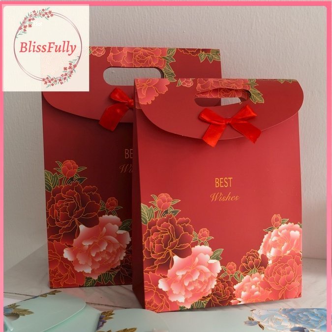 Red Oriental Floral Gift Bag With Cover/Kertas Beg Hadiah | Shopee Malaysia