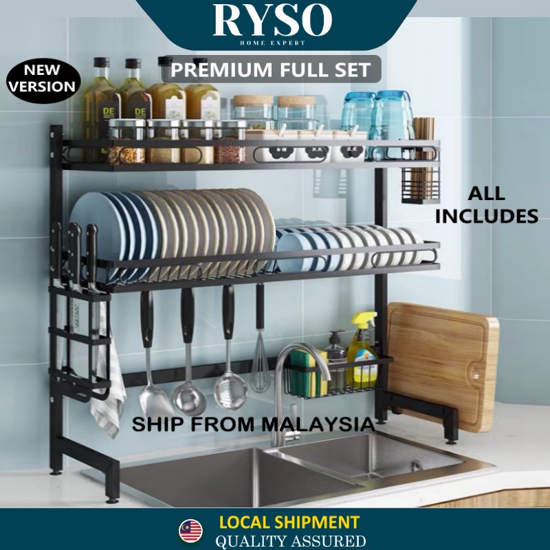 MALAYSIA STOCK Stainless Steel Sink Dish Rack Kitchen Dish Drainer Rak ...