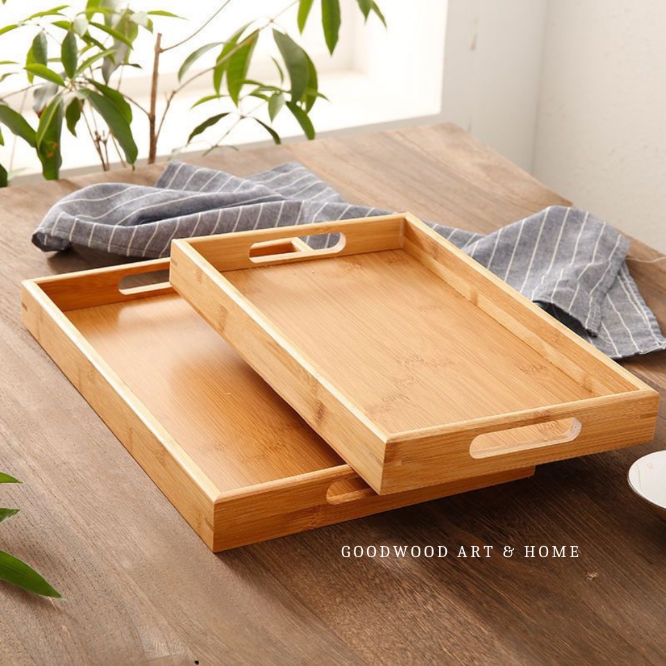 Rectangle Bamboo Tray with Handle Wooden Serving Tray Makanan Tea Tray ...