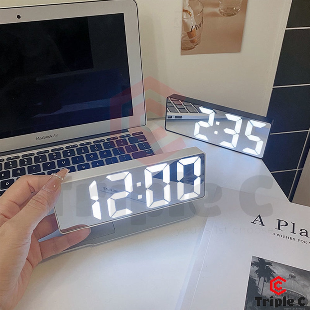 [Tripla C] Japanese simple black and white mirror LED digital clock ...