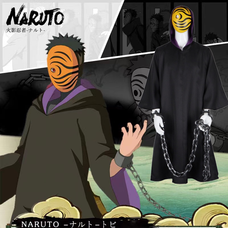Naruto Akatsuki Tobi Uchiha Obito Robe Cloak Mask Cosplay Costume ...