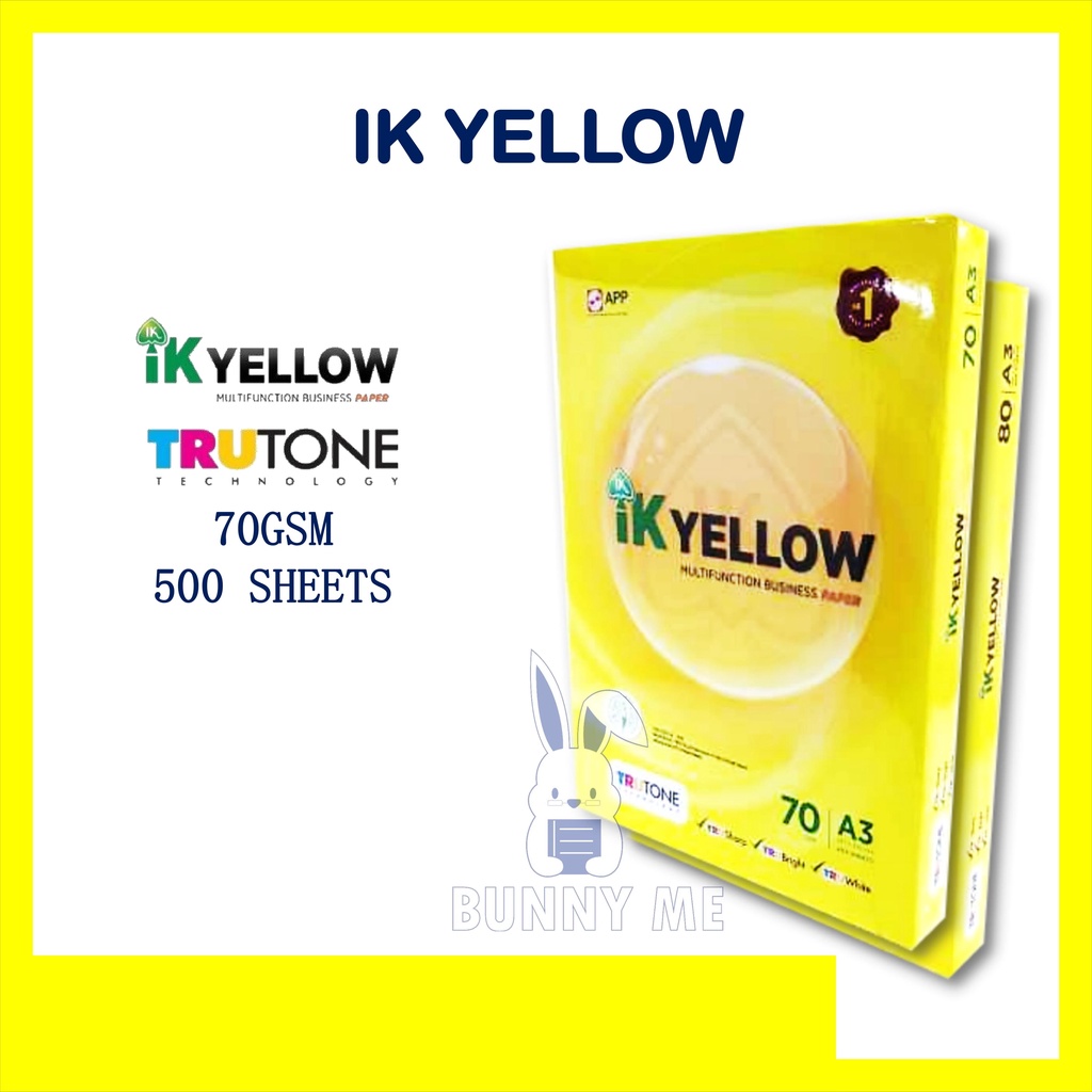 IK YELLOW A3 PAPER 70/80 GSM 500 SHEETS/PHOTOCOPY / COPY PAPER | Shopee ...