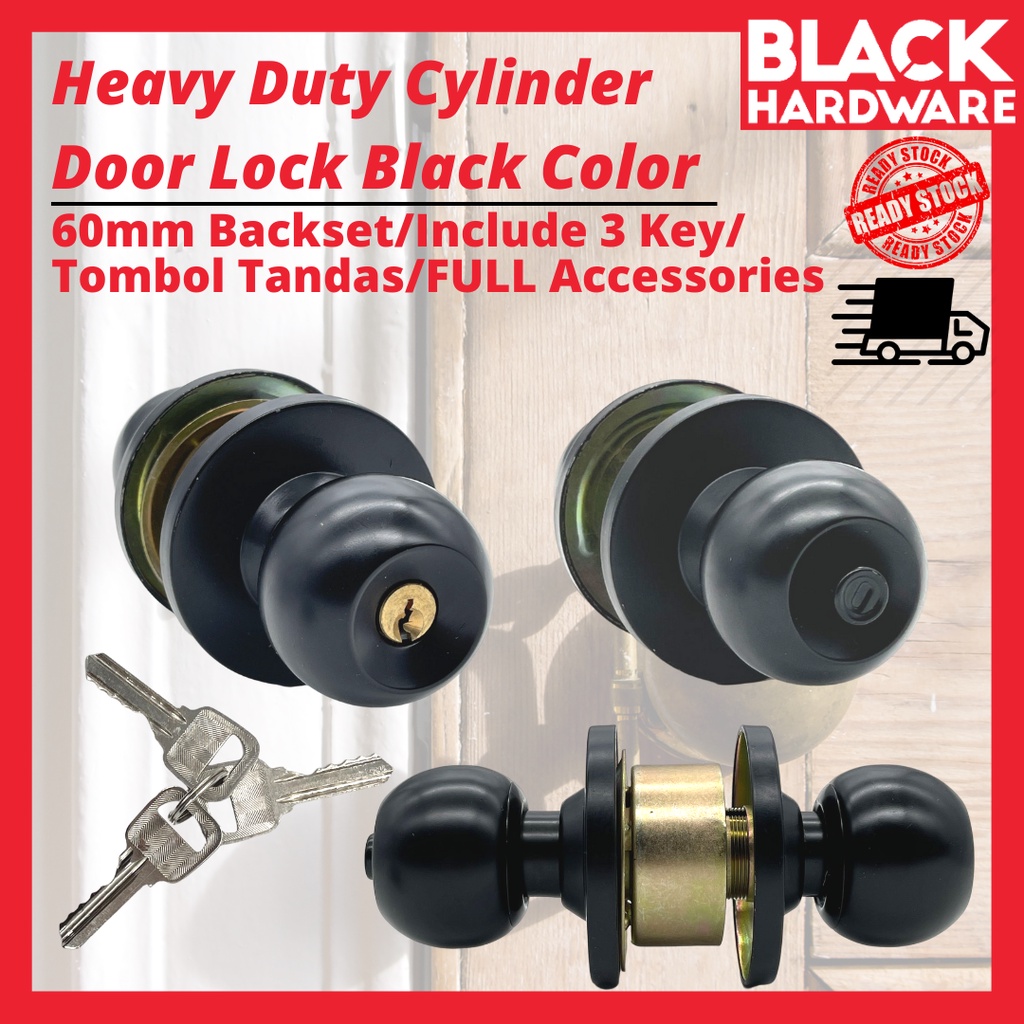 Black Hardware Heavy Duty Cylinder Door Toilet WC Lock Black Color ...