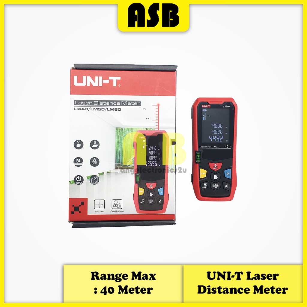 (1pc) Uni-T LM 40 Laser Distance Meter ( 40 Meter ) Meter Jarak Laser ...