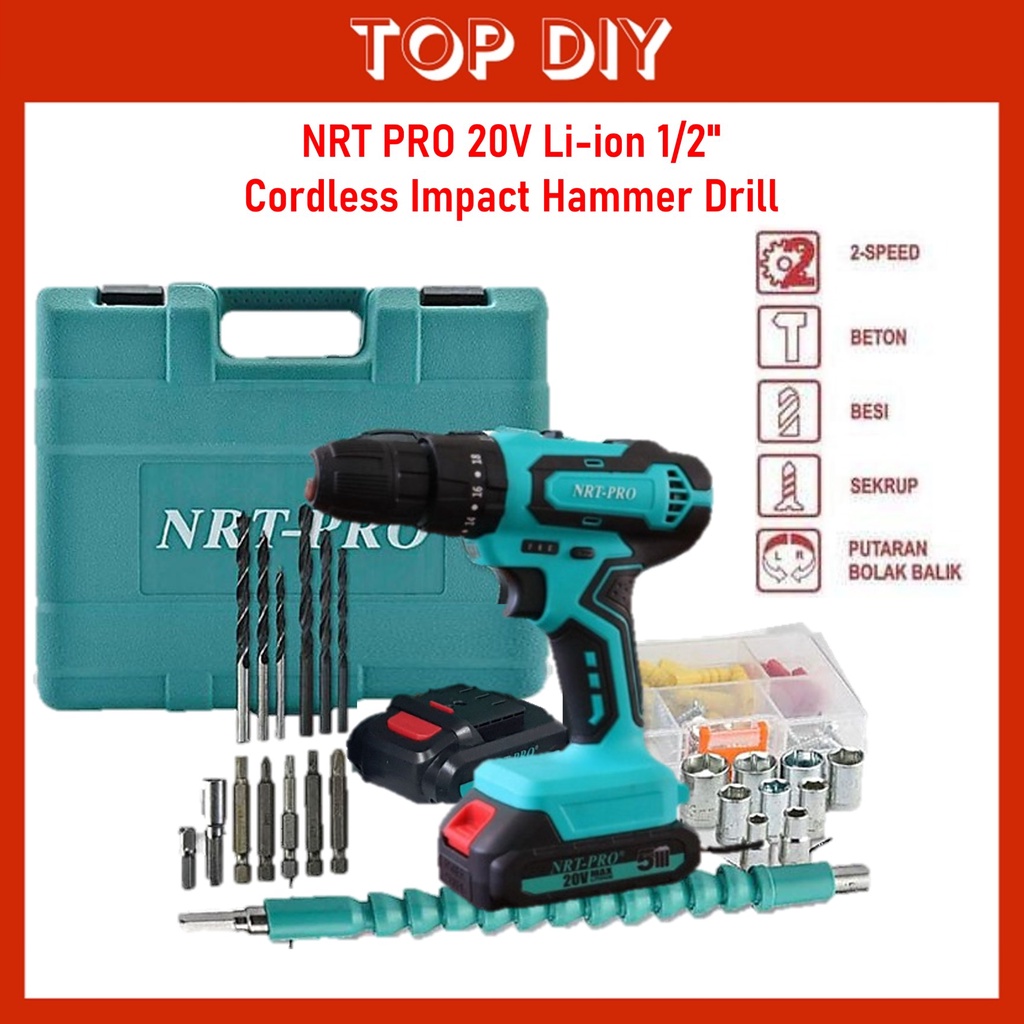 NRT PRO 20V Li-ion 1/2" Cordless Impact Hammer Drill Driver- DC340 ...
