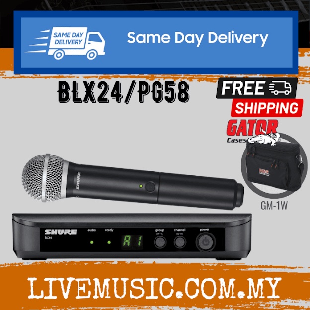 Shure BLX24/PG58 Wireless Handheld Microphone System with Free Gator GM-1W Wireless Bag ( BLX4 ...
