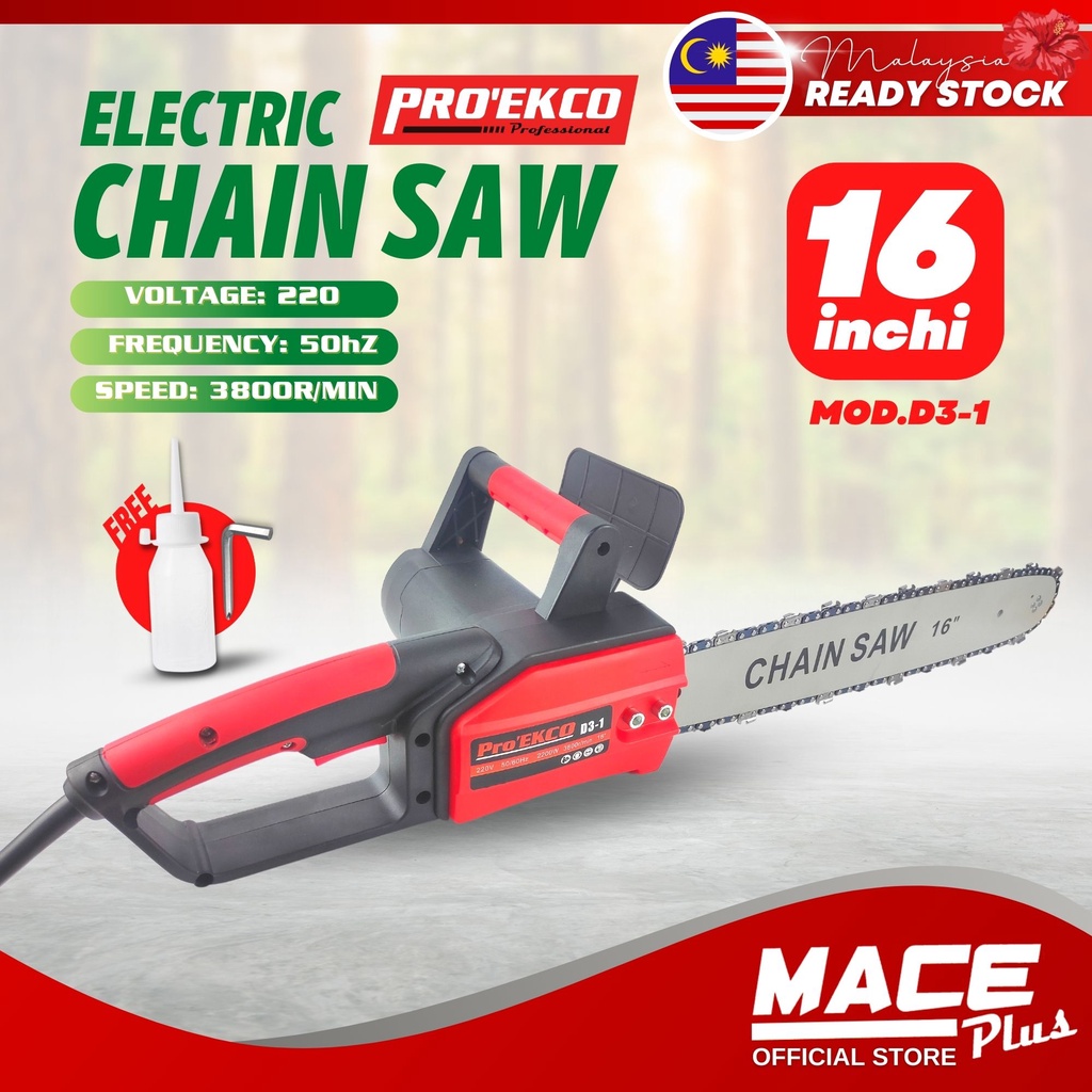 16" Electric Chain Saw 2200w (MOD.D3-1) PRO'EKCO Chainsaw Power Wood ...