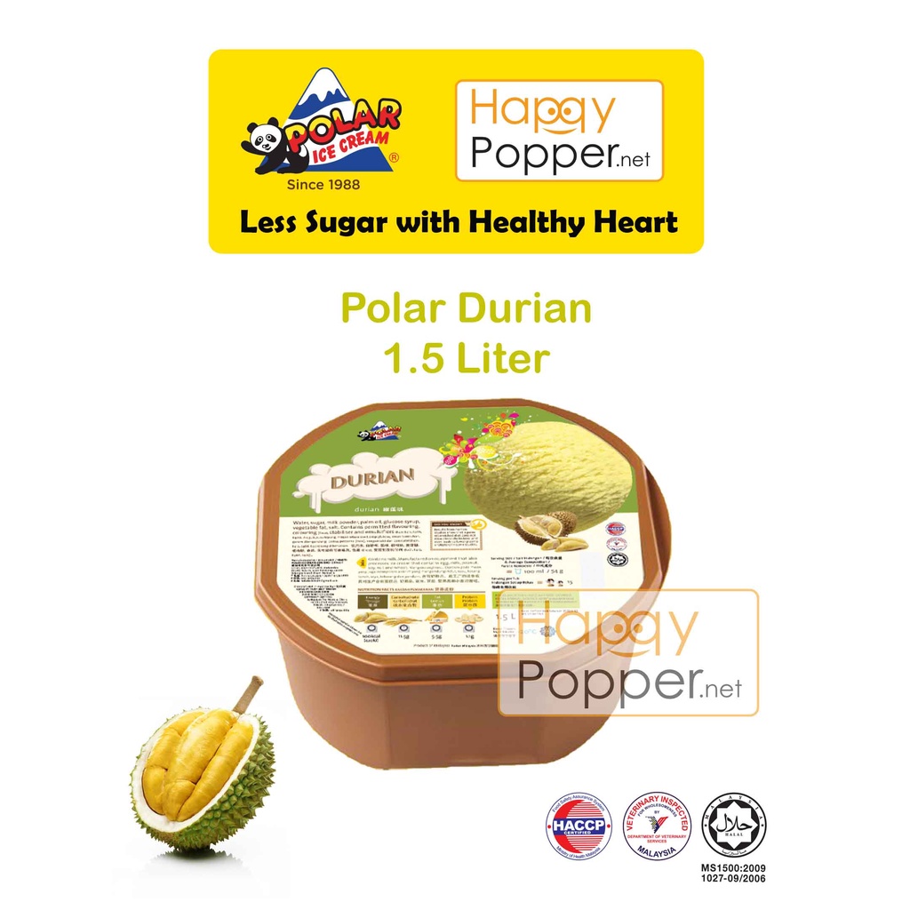 Happypopper Polar Ice Cream 1.5L 1.5 Liter Tub Flavour Durian Frozen ...