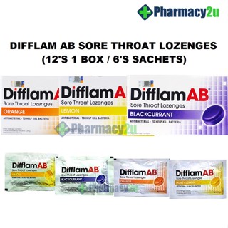 DIFFLAM AB SORE THROAT LOZENGES (BLACKCURRANT /LEMON ) (6S SACHETS/ 12S ...