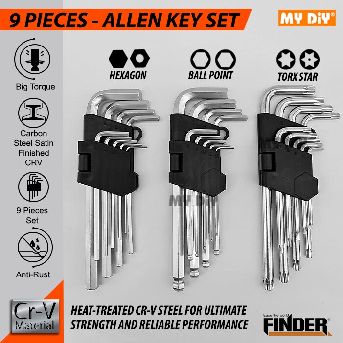 MYDIYHOMEDEPOT - FINDER CRV 9PCS ALLEN KEY BALL POINT ALLEN KEY TORX ...