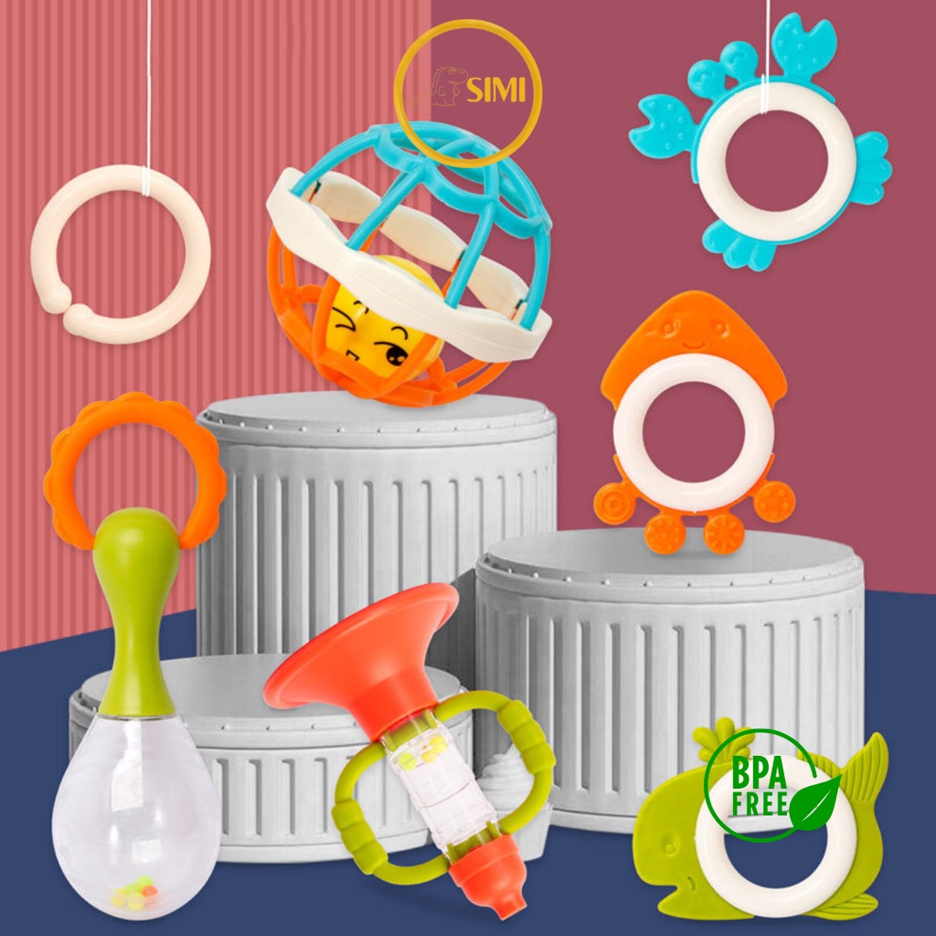 SIMI 7PCS Set Baby Rattle Toy Soft Toy for Newborn Toddler Baby ...