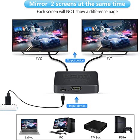 HDMI Splitter 4K@60Hz, avedio links HDMI Splitter 1 in 2 Out, HDMI2.0b Splitter for Dual ...
