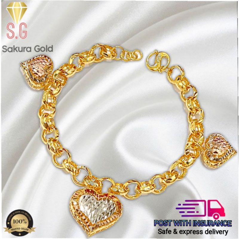 Rantai Tangan Kendi Gantung 3 Love emas 916 | Shopee Malaysia