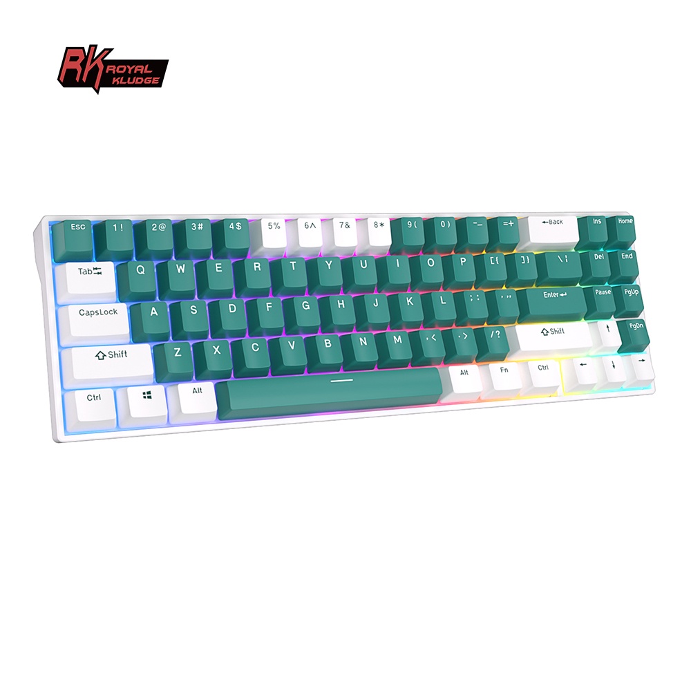 RK71 White Green Royal Kludge Bluetooth 5.0 USB C Three Mode 60% RGB ...