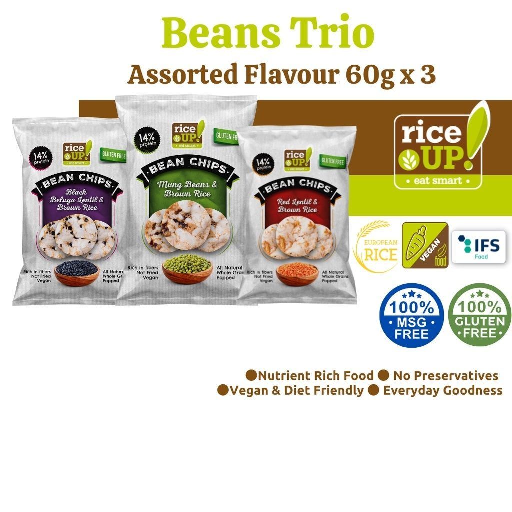 RiceUP Gluten Free Whole Grain Brown Rice Crunchy Bean Range Chip Snack Combo - Mung Bean/Red ...