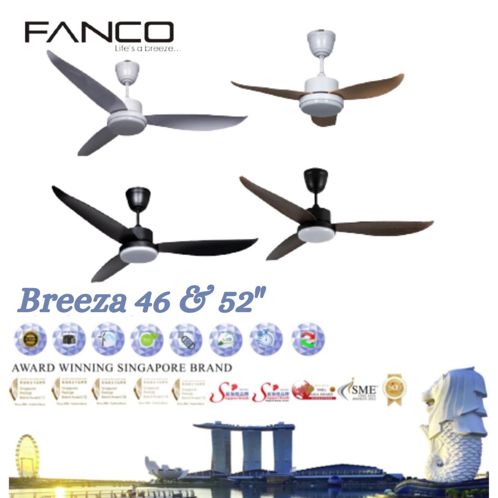 FANCO BREEZA F846 F852 46 52" CEILING FAN / REMOTE / DC MOTOR / 3 BLADE ...