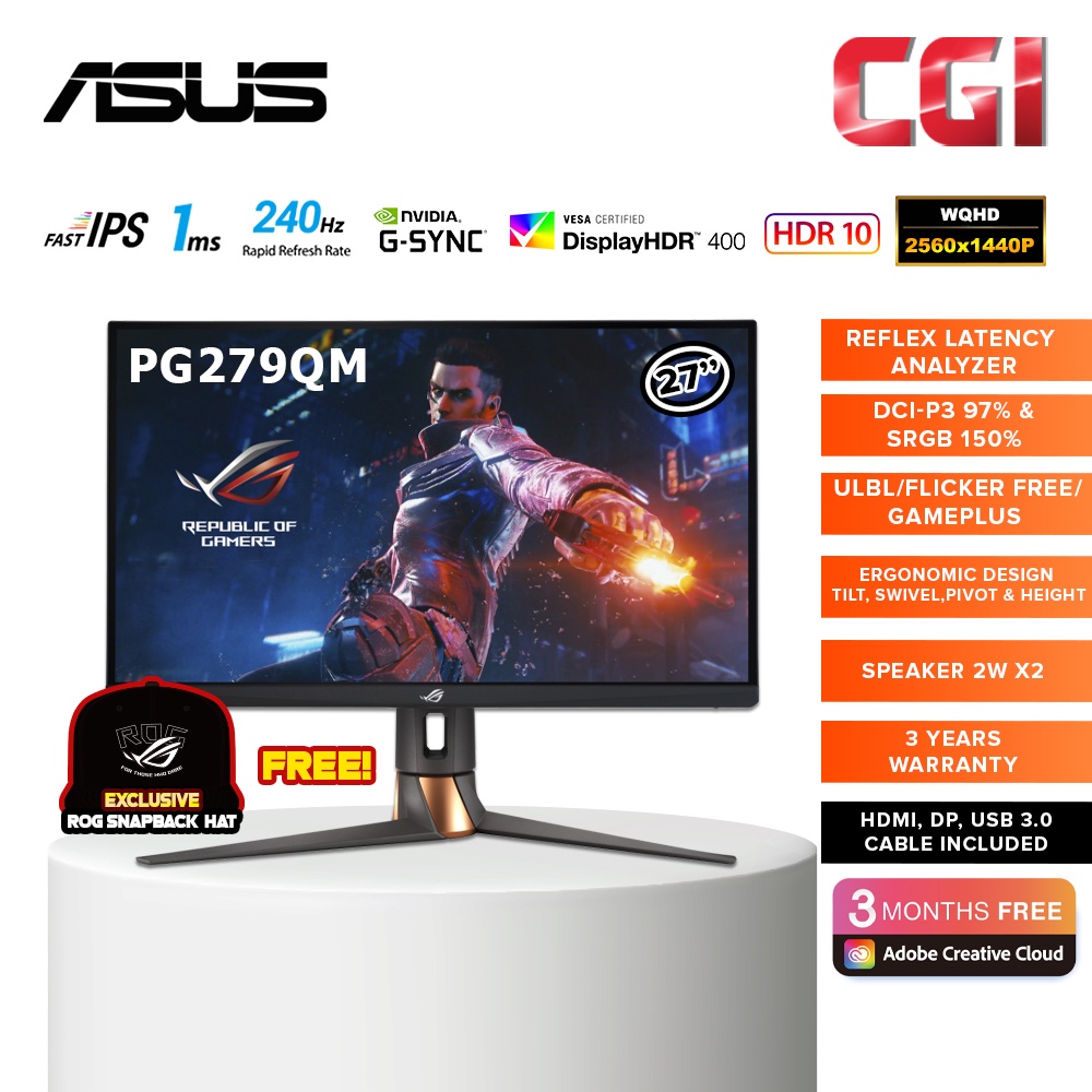 Asus ROG Swift PG279QM 27" QHD 240HZ IPS 1MS DisplayHDR 400 NVIDIA G ...