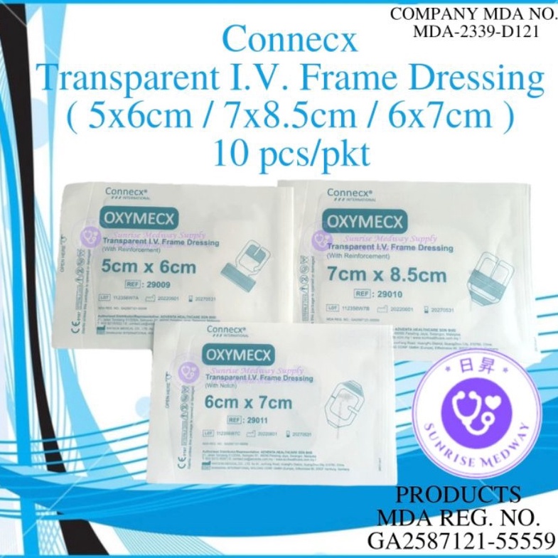 Connecx Transparent I.V. Frame Dressing, 10 pcs/pkt (5x6cm/7x8.5cm ...