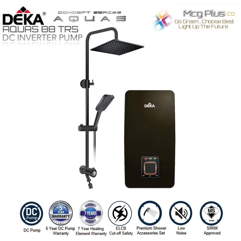 DEKA AQUAS 88TRS DC Booster Inverter Pump Instant Heat Water Heater With Rain Shower (Magnesium ...