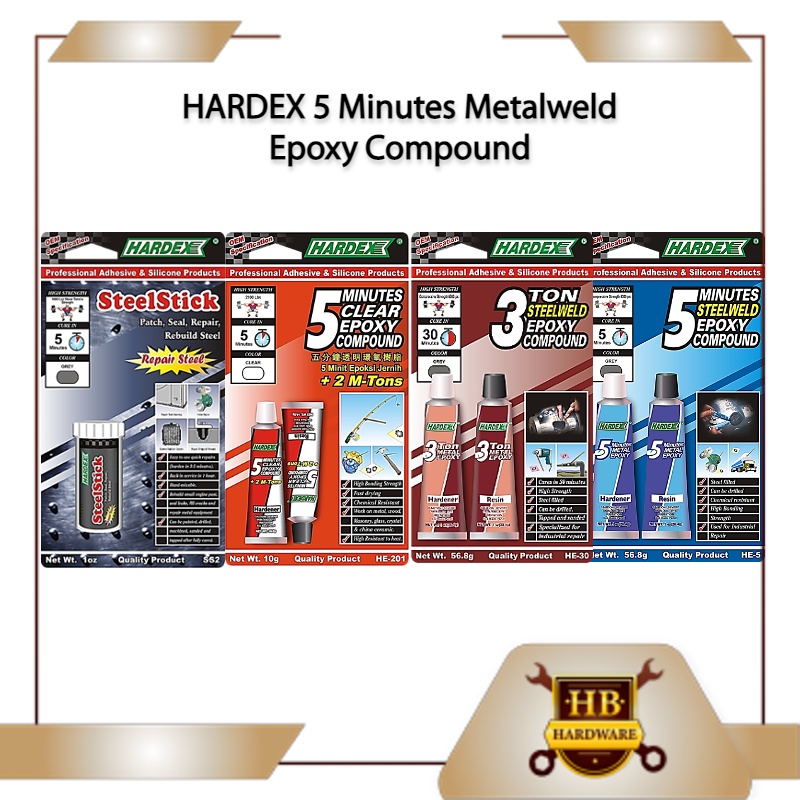 HARDEX 5 Minutes Metalweld Epoxy Compound/AquaStick/Steelstick/2TON GAM ...