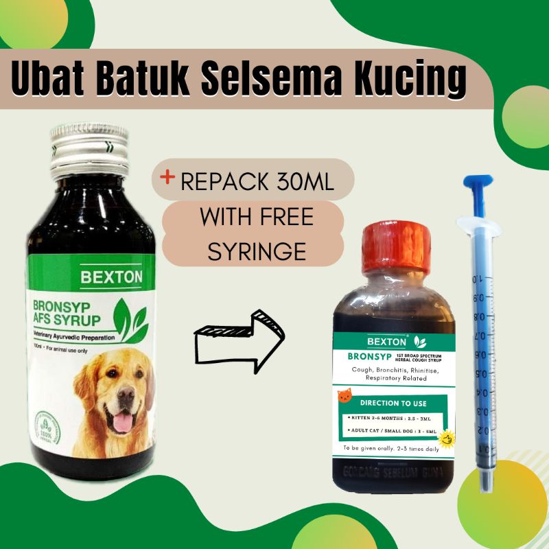 Ubat Batuk Selsema Kucing Bexton BRONSYP Repack 30ml free 1 syringe ...