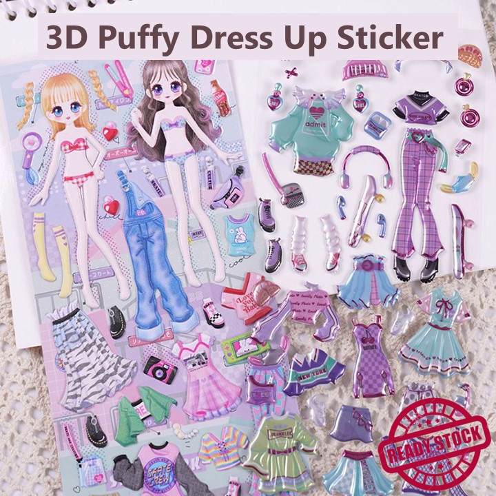 3D Girl Bubble Puffy Dress Up Sticker Change Clothes Scrapbooking Craft ...