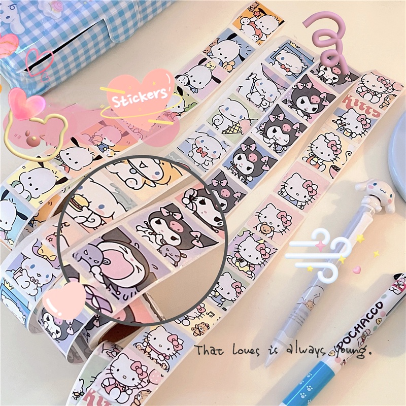 200pcs/roll Sanrio Sealing Sticker Tapes Cute Kuromi Cinnamon Self ...
