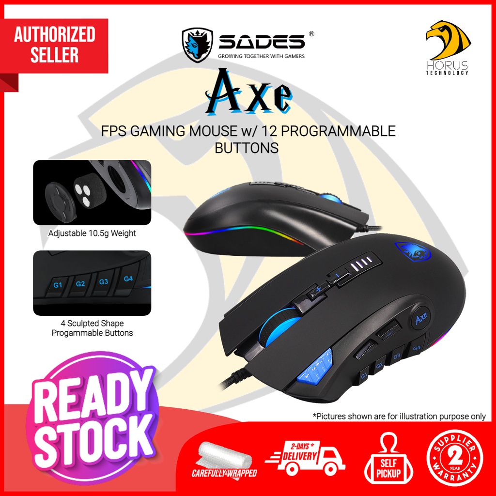 SADES Axe RGB Gaming Mouse with Adjustable Weight [ 12 Buttons | PMW ...