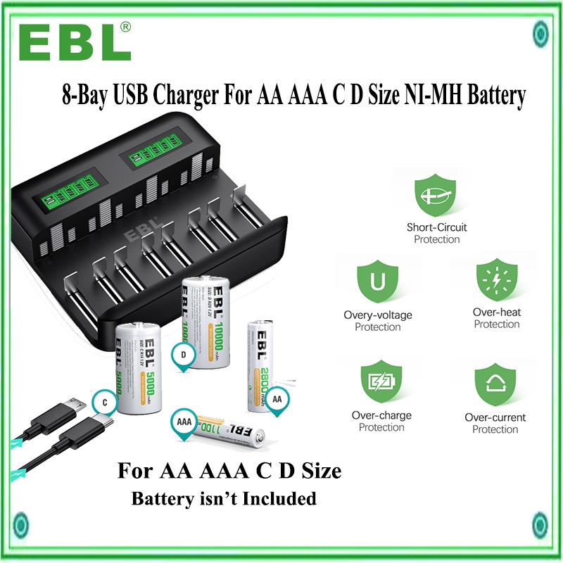 EBL 6 Slot C D Cell C D Size Battery Charger Pengecas bateri For NIMH ... EBL 6 Slot C D Cell C D Size Battery Charger Pengecas bateri For NIMH ...