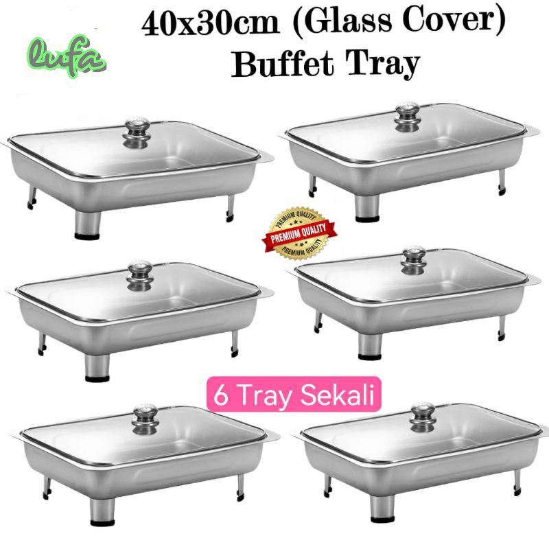 6set 40x30 cm S/S buffet set catering tray embossed food pan food tray ...