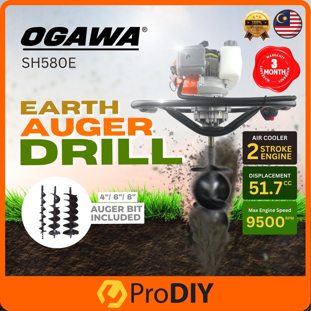 OGAWA Original Earth Auger Drill Machine 2T Oil Petrol Engine 51.7 cc ...