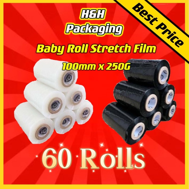 60 Rolls x Baby roll Stretch Film Plastic Mini Small Roll Wrapping ...