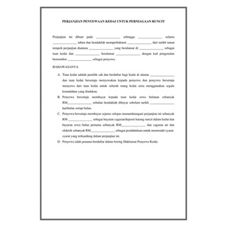 template perjanjian penyewaan kedai untuk perniagaan perjanjian kedai ...