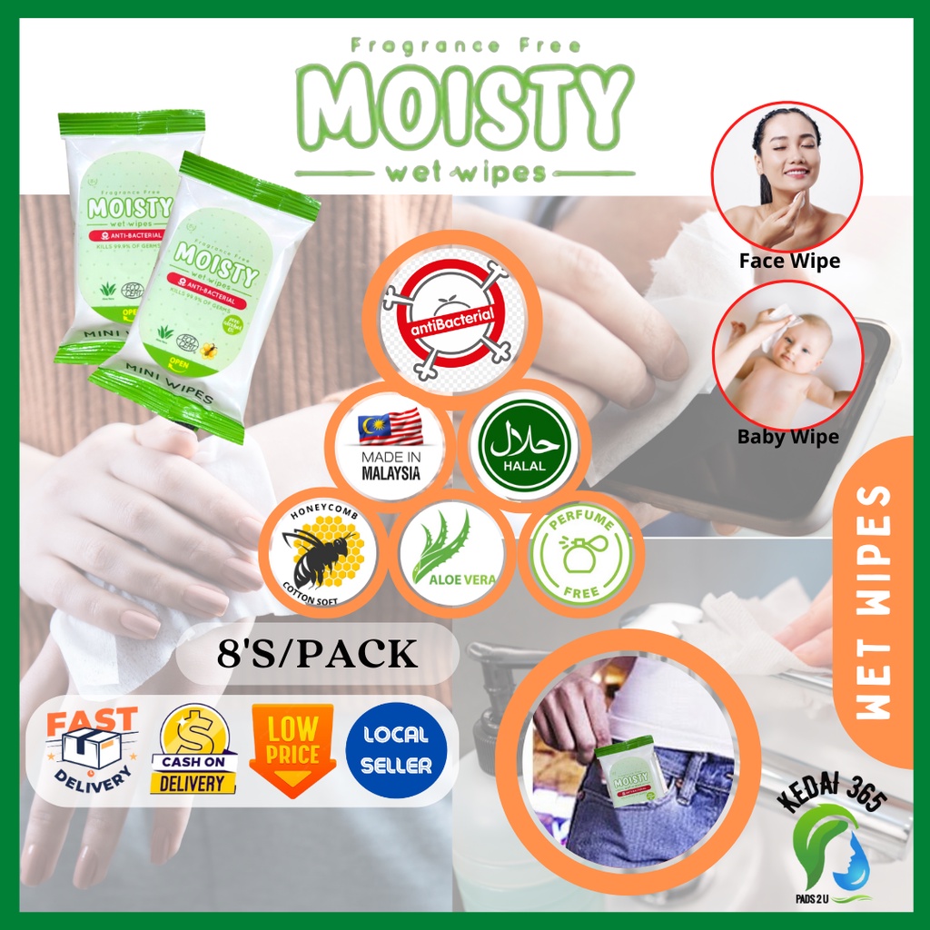 Moisty Mini Wet Tissue (8's) antibacterial wipes wet tisu wipe tissue ...