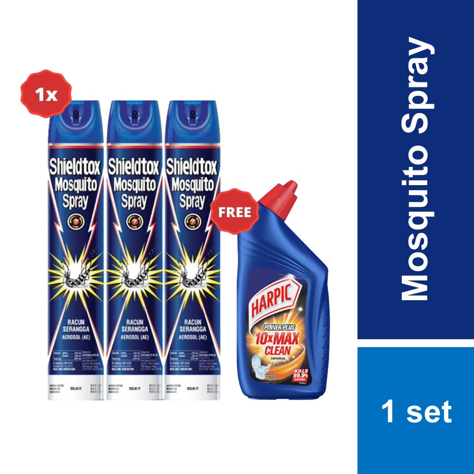 Shieldtox Mosquito Spray Aerosol 800ml x 3 [Value Pack] free Harpic ...
