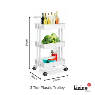 Ready Stock Multi-Purpose 3 Tier Plastic Trolley Utility Cart Rolling ...