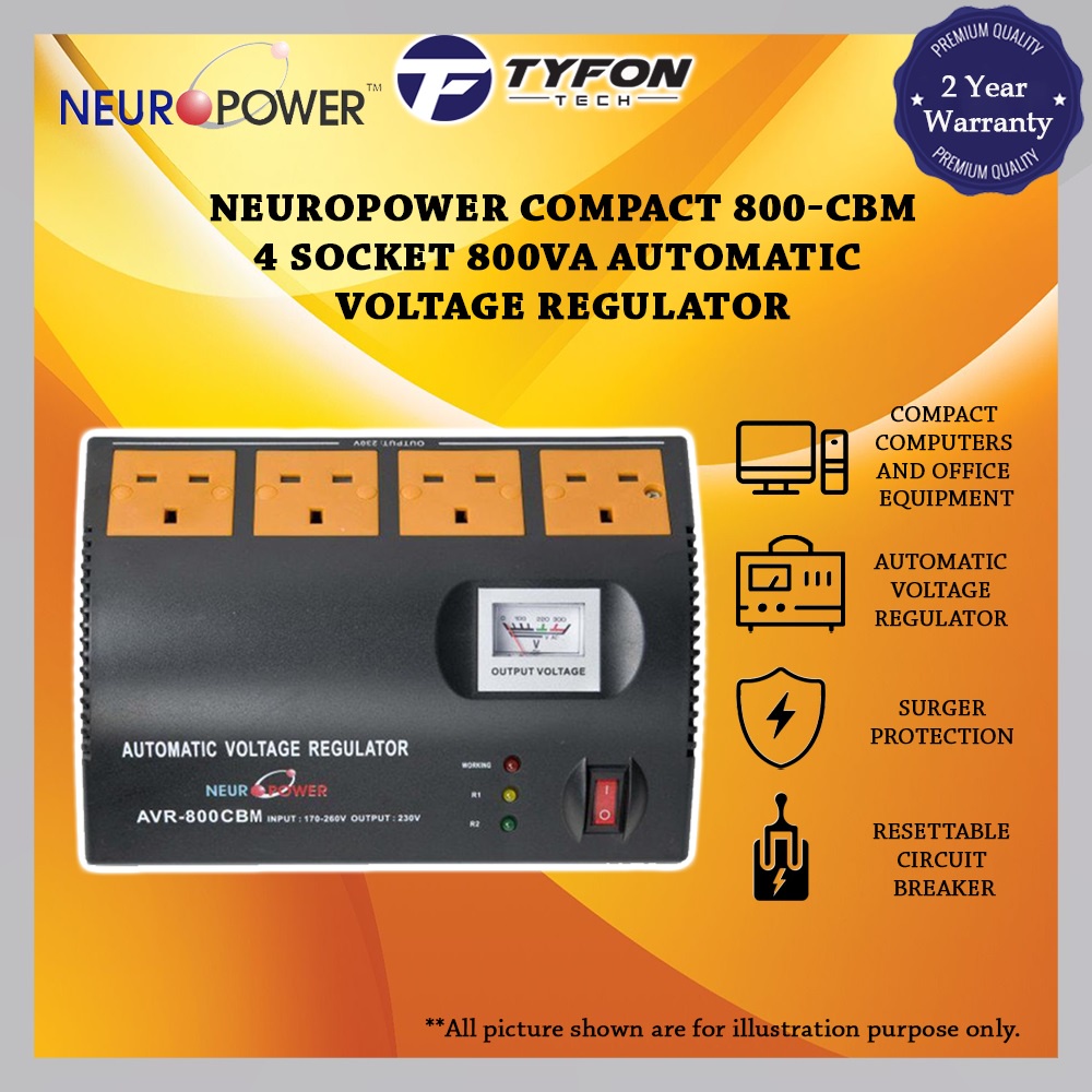 NeuroPower AVS800-CBM AVR 4 Socket 800VA Automatic Voltage Regulator ...