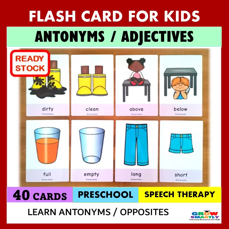 40 pcs Antonyms Opposites Flash Card for Kids Adjectives English Flash ...