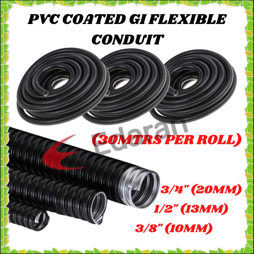 BLACK GI PVC-COATED FLEXIBLE CONDUIT (30MTRS) 1/2"(13mm) , 3/8"(10mm ...