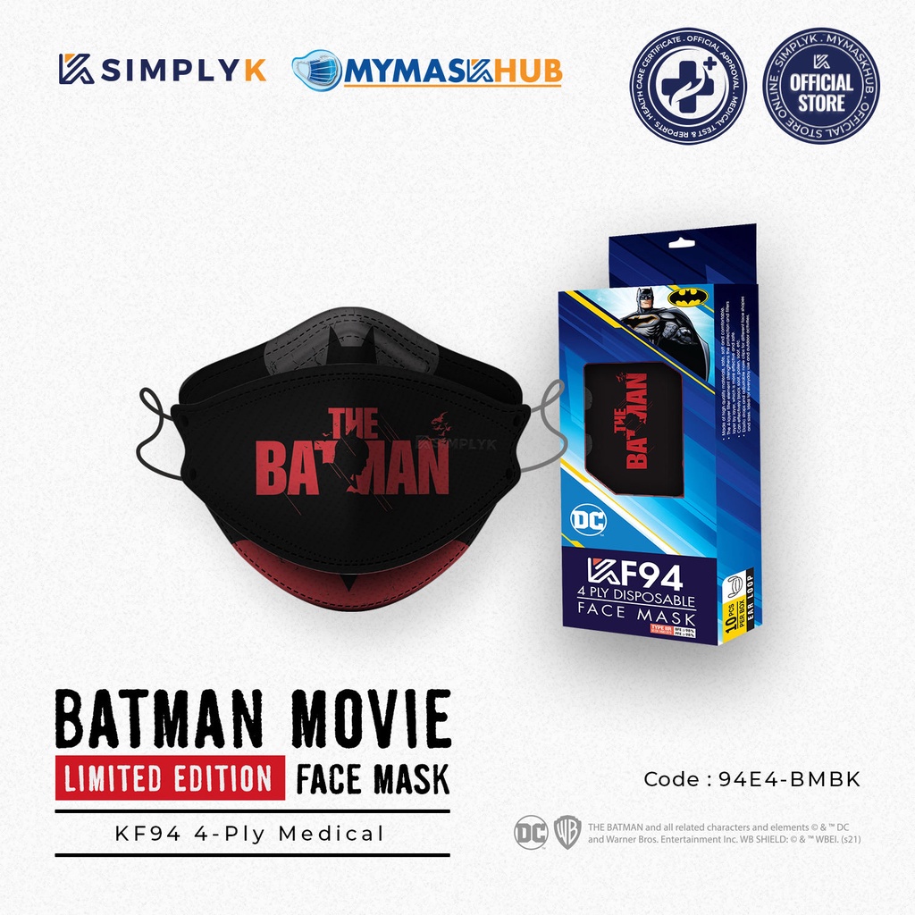 Simply K 4Ply KF94 Batman Medical Face Masks ( 10PCS ) | Shopee Malaysia