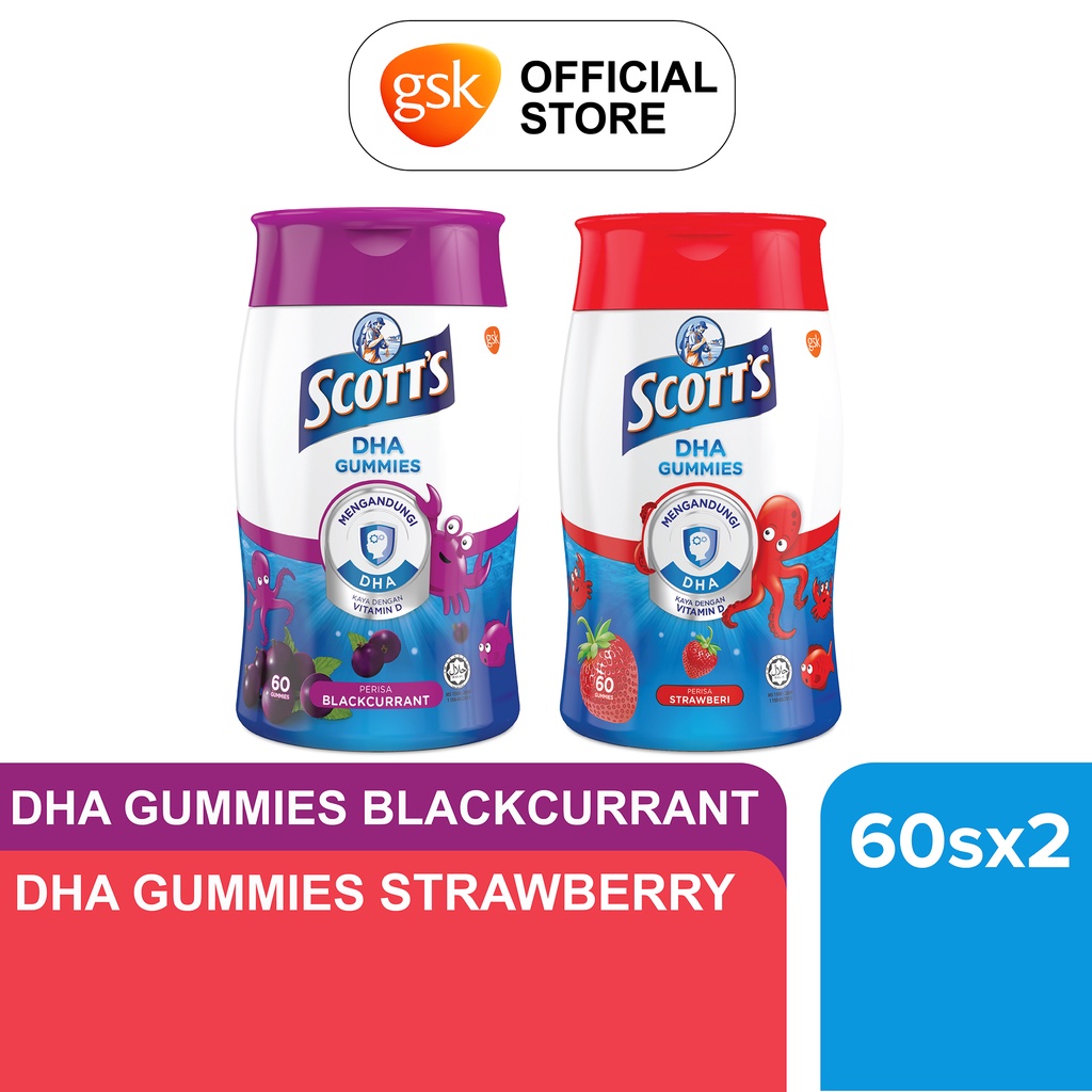 Scott's DHA Chewable Gummies - Blackcurrant + Strawberry (2 x 60's ...