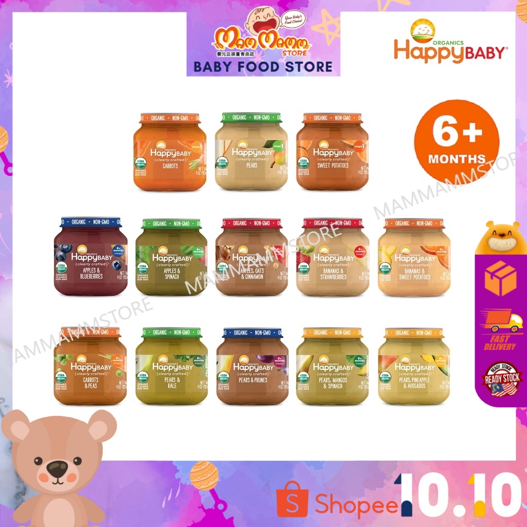 Happy Baby Clearly Crafted Jars Stage 1/ 2 113g for 6 months+ | Shopee ...