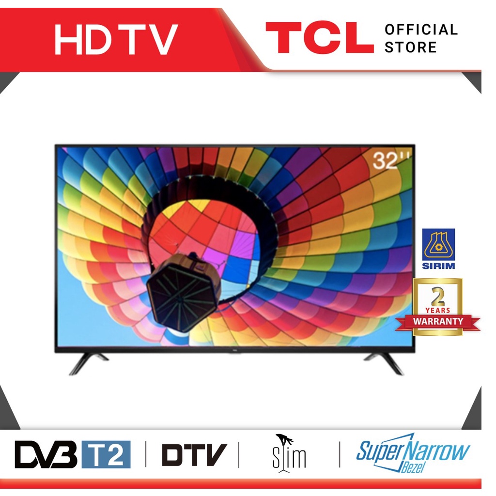 TCL HD LED TV Digital TV with DVB-T2 Decoder/MyTV Wide Viewing Angle/Dolby Audio/HDMI/USB (32 ...