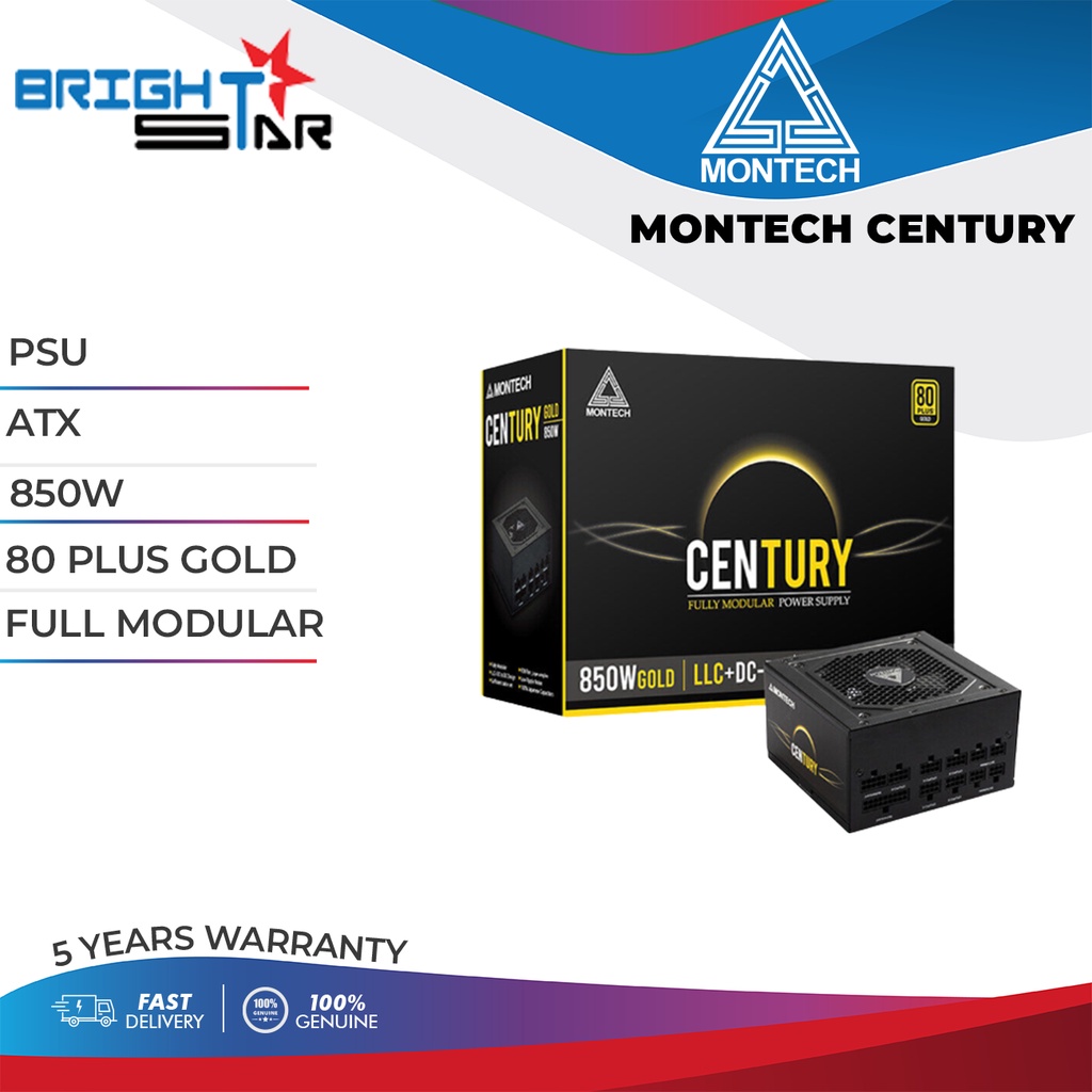 Montech Century 650W / 850W 80 Plus Gold Full Modular Power Supply ( US Type B Power Cord ...