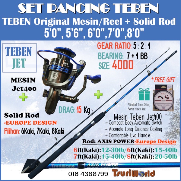 [Promo PancingSet Joran+Mesin] TEBEN JET 4000 Mesin/Reel (7+1 BB ...