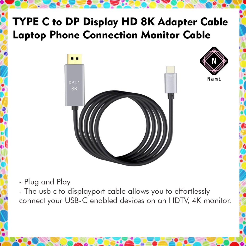 Type C to DP Display HD 8K Adapter Cable 8K-60Hz 4K-120Hz Type C 3.1 to ...