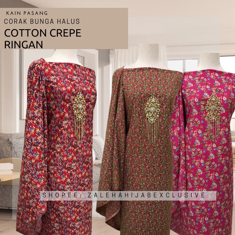 KAIN PASANG COTTON CREPE RINGAN | KAIN PASANG CORAK BUNGA HALUS BY ...